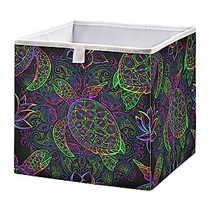 Kigai Foldable Storage Bins Cube,Mysterious Painted Turtle Closet Storage Baskets for Shelves Storage Box Open Storage Bins or Nursery Shelf, Closet, Office 11x11x11in