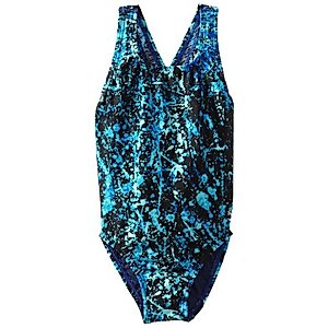 Speedo Big Girls' Youth Splatter Splash Superpro Swimsuit, Blue, 22/6