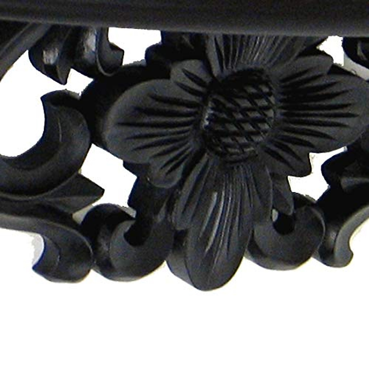 Benjara Hand Carved Wooden Moonbay Wall Shelf in Floral Design, Black