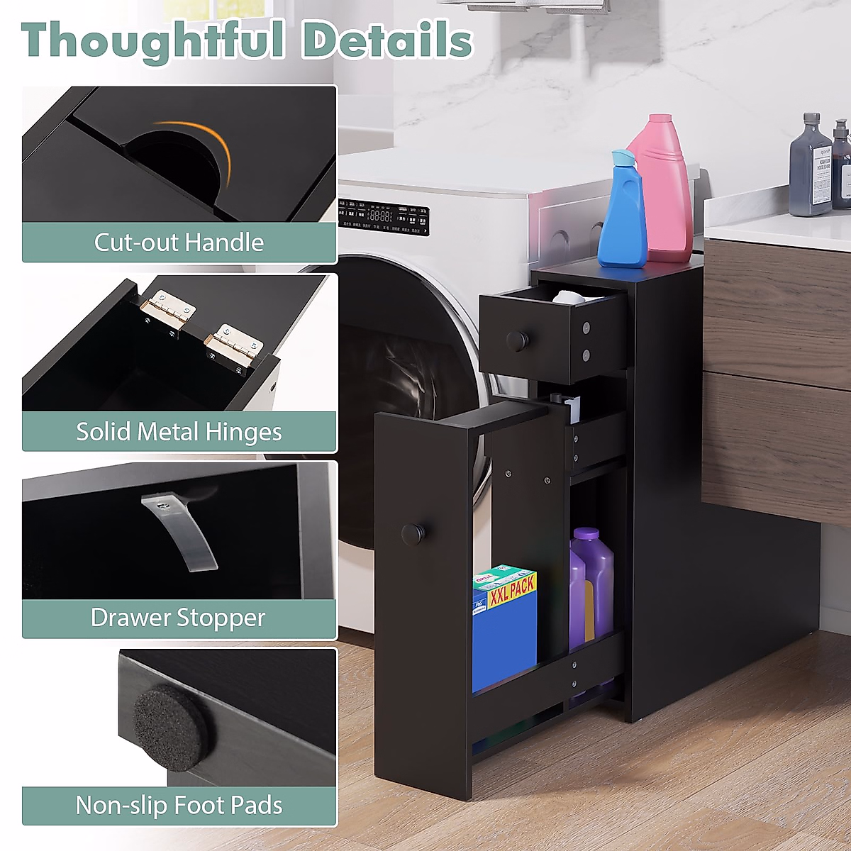 DORTALA Free Standing Bathroom Floor Storage Cabinet w/Drawer Double Door, Kitchen Cupboard, Wooden Entryway Storage Cabinet, 24" x 12" x 31.5"(L x W x H), Black