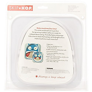 Skip Hop Baby Zoo Little Kid and Toddler Feeding Melamine Divided Plate and Bowl Mealtime Set, Multi Pia Panda