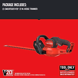 CRAFTSMAN V20 Cordless Hedge Trimmer, 22 inch, Bare Tool Only (CMCHTS820B)