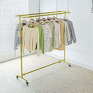 CIVANA Industrial Pipe Clothing Rack, Gold Garment Rack with Wheels, Commercial Clothes Hanging Rod, Home Cloth Organizer, Steampunk Display Hanger for Boutique/Laundry, 63in