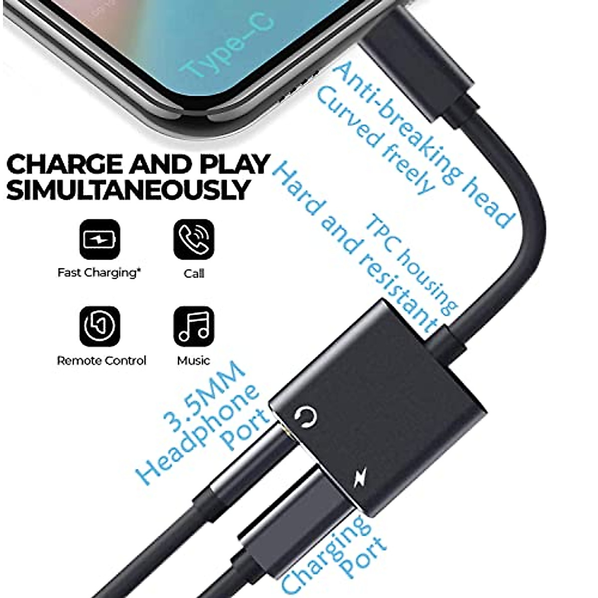 USB C to 3.5mm Headphone and Charger Adapter,2 in 1 USB C to Aux Audio Jack with PD Fast Charging Dongle Cable Cord,Compatible with Galaxy S22/S21/S20/S20+ Ultra,Note 20/10,Pixel 6/5/4/3 XL(Black)