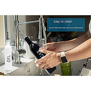 Wartter Oil and Vinegar Dispenser Set,White Olive Oil Dispenser Bottle and Black Vinegar Bottle with Stainless Steel Pouring Spout,Farmhouse Glass Set for Farmhouse Kitchen- 17 OZ