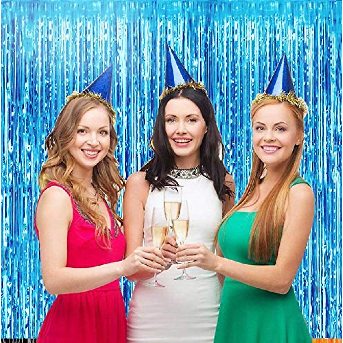 3 Packs 3.2ft x 6.6ft Light Blue Metallic Tinsel Foil Fringe Curtains Photo Booth Props for Birthday Wedding Engagement Bridal Shower Baby Shower Bachelorette Holiday Celebration Party Decorations
