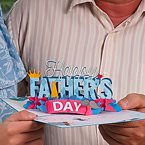 Paper Love Happy Fathers Day Pop Up Card, Gift For Dad, Husband, Son, Anyone - 5" x 7" Cover - Includes Envelope and Note Tag