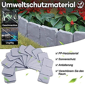 Garden Fence Border, Plastic Stone Effect Flowerbed Grass Lawn Plant Decorative Edging Panels for DIY Outdoor Patio Balcony Yard (10PCS)
