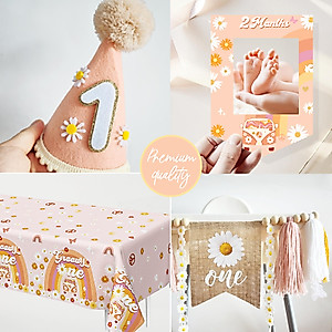 YJDFWAUT Groovy One Party Decorations Supplies, One Groovy Baby Birthday Decorations Girl, Boho Groovy 1st Birthday Decorations, Daisy Flower Rainbow First Birthday Decorations, Hippie First Birthday