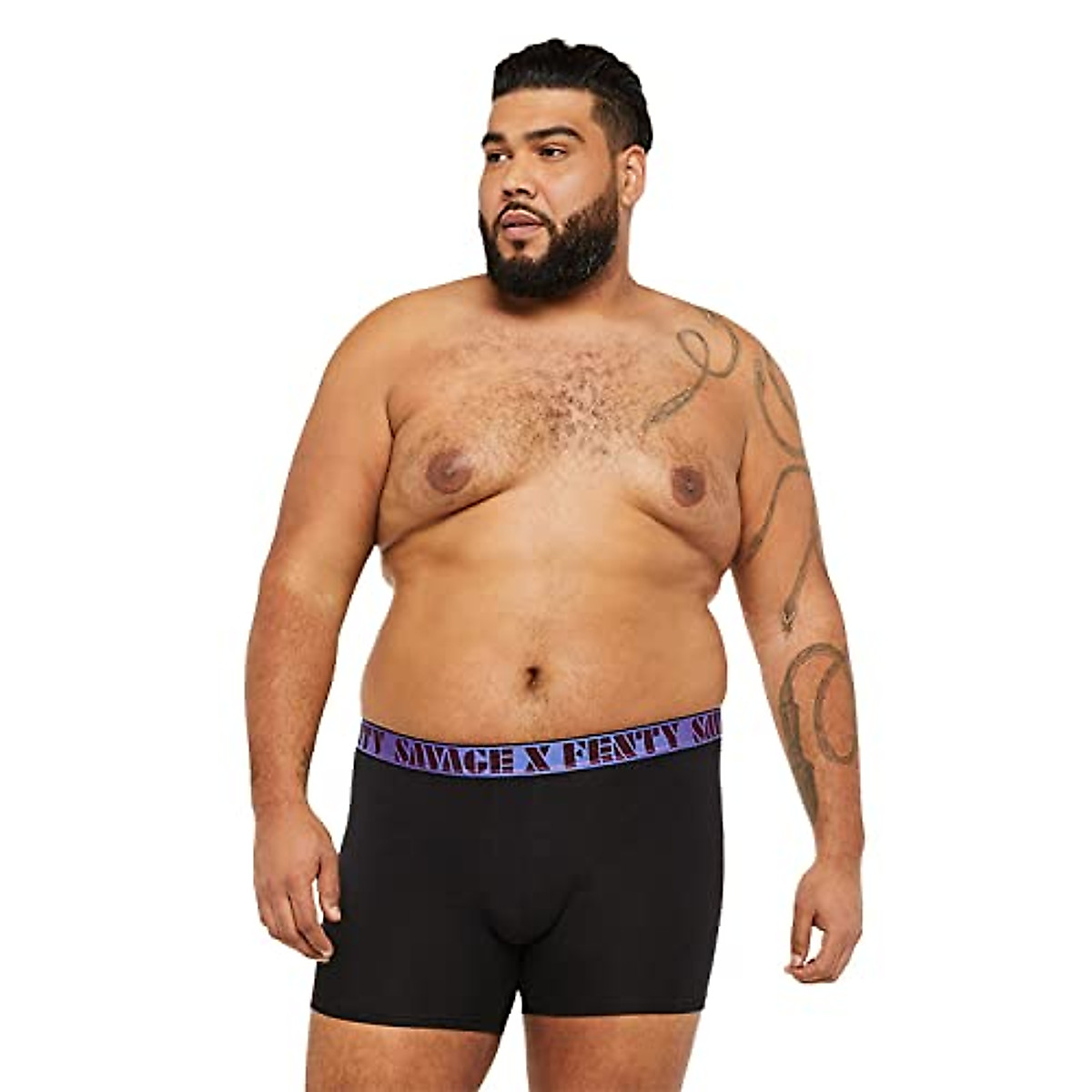 Savage X Fenty, Men's, Savage X Boxer Briefs with Iridescent Logo Waistband, Caviar, M