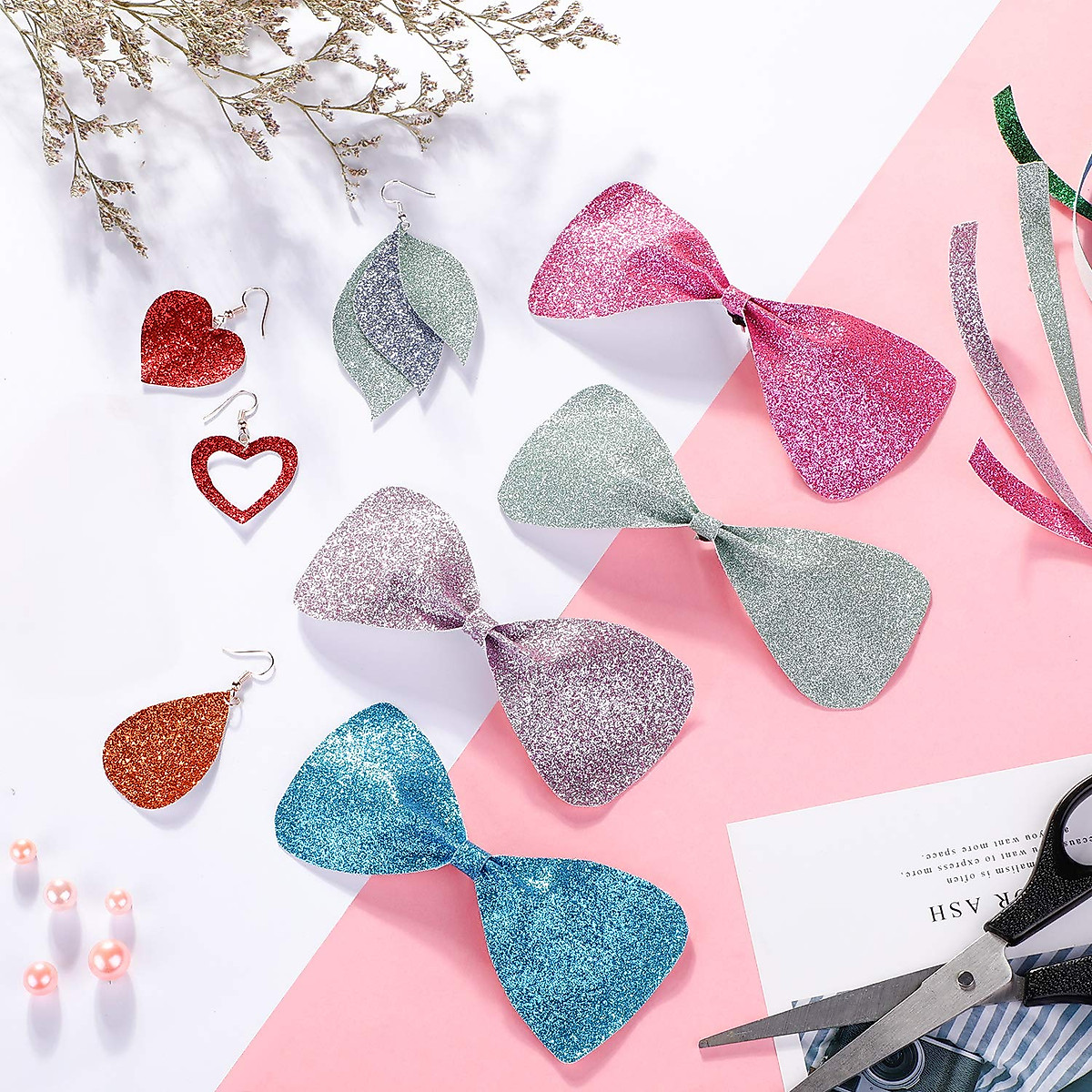 WILLBOND 20 Pieces Valentine's Day Shiny Glitter Faux Leather Sheets Pu Leather Fabric Sheet for DIY Crafts Wedding Sewing Making Earrings Crafts Hair Bows Clips Decoration Favors, 8.3 x 11.8 Inches