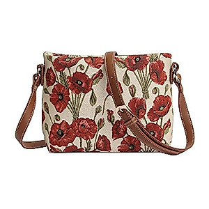 Signare Tapestry Crossbody Purse Small Shoulder Bag for Women with Poppy Flower Design (XB02-POP)