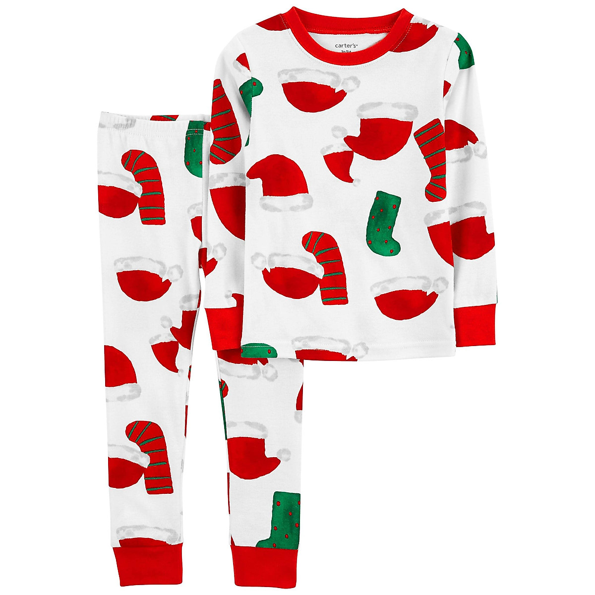 Carter's Girls' Christmas 2-Piece Snug Fit Cotton PJs (as1, age, 2_years, Santa/White/Red, 2T)