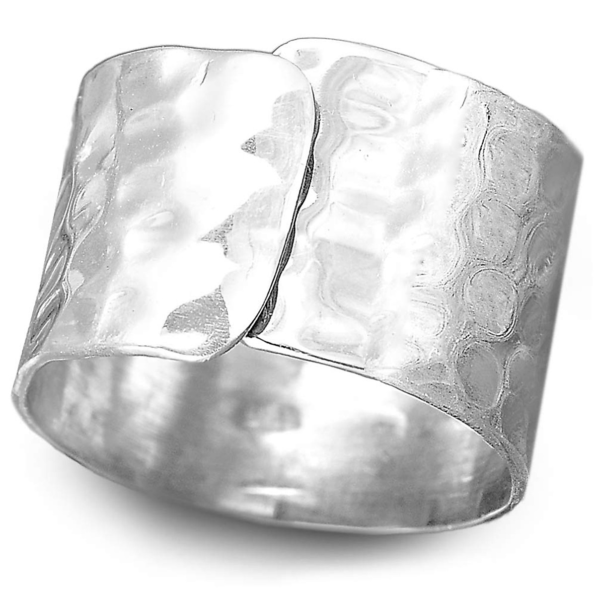Boho-Magic 925 Sterling Silver Band Ring for Women Plain Thumb Wide Cuff Hammered Adjustable (7)