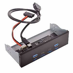 cablecc USB-C & USB 3.0 HUB 4 Ports Front Panel to Motherboard 20Pin Connector Cable for 5.25" CD-ROM Bay