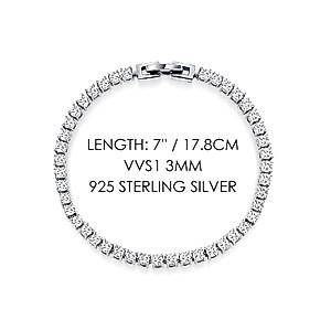 Sterling Silver Moissanite Tennis Bracelet for Women- White Gold Plated 925 Silver Chain,Elegant Trendy D Color VVS1 Round Lab Diamond for Fashion Party Prom Wedding Birthday Gifts for Women(Silver 7")
