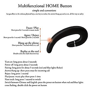 Sunffice Ear Hook Bluetooth Wireless Headphone,Non Ear Plug Headset with Microphone,Single Ear Noise Cancelling Earphones Painless Wearing for Android Smartphones,iPhone14 13 12 11 X 8 (Black)