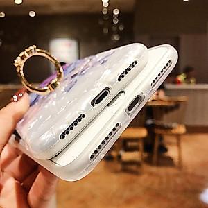 Qokey Compatible with iPhone Xs Case,iPhone X Case Floral Cute Clear for Men Women Girls with 360 Degree Rotating Ring Kickstand Soft TPU Shockproof Cover Designed for iPhone X/XS 5.8" Brown Flower