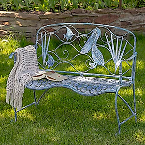 Lesera Ltd. Coastal Blue Metal Furniture Collection Bench/Arm Chair (Pelican & Angel Fish Bench), Coastal Furniture