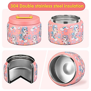 JXXM 8 Oz Thermos Food Jar for Hot & Cold Food for Kids, Insulated Lunch Containers Hot Food Jar,Leak-Proof Vacuum Stainless Steel Wide Mouth Lunch Soup Thermos for School,Travel (Pink)
