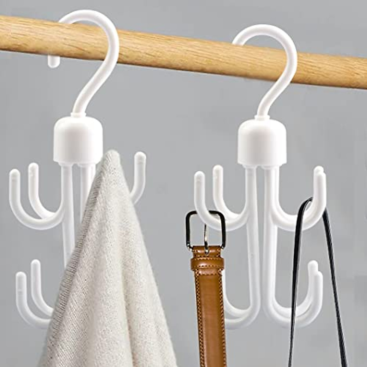 DEFUTAY Belt Hanger Scarf Tie Rack Holder Hook, 2 PCS Hangers for Closet,360 Degree Rotating Closet Clothes Hangers with 8 Claws for Hanging, Scarf,Hats, Towels,Bags, Shoes,Ties