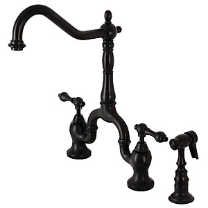 Kingston Brass KS7750ALBS English Country Bridge Kitchen Faucet, Matte Black 8 x 8.25 x 14.5