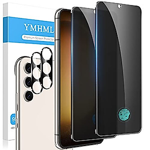 YMHML 2 Pack for Samsung Galaxy S23 Privacy Screen Protector Upgrade Fingerprint Unlock Compatible Tempered Glass + 2 Pack Camera Lens Protector, Anti Spy Case Friendly Privacy Screen for Galaxy S23