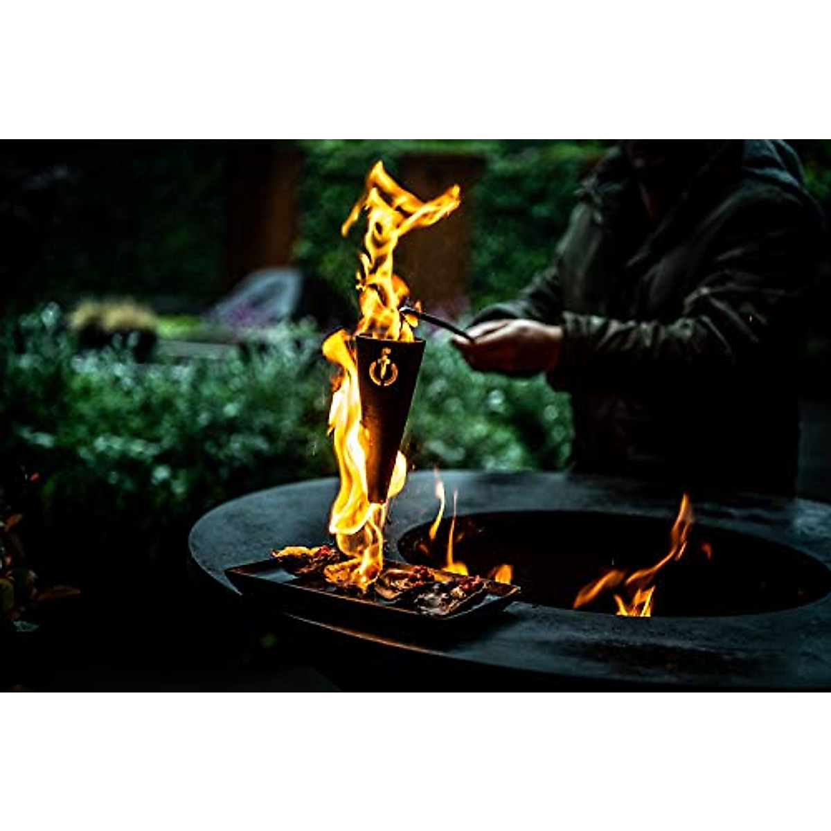 Forged Churrasco Flambadou, Cast Iron, Olive Wood