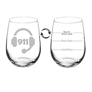 Wine Glass Goblet Two Sided 911 Police Sheriff Dispatcher (17 oz Stemless)