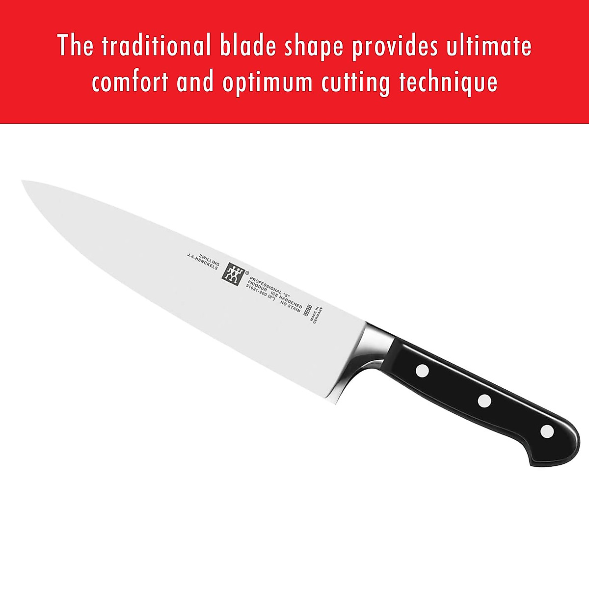 Zwilling  J.A. Henckels Professional S, Chef Knife, Kitchen Knife, German Knife, 8 Inch, Stainless Steel, Black