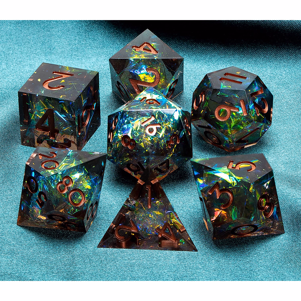 Resin DND Dice Set 7Pcs Sharp Edge Dice ARUOHHA D&D Dice Set for Dungeons and Dragons RPG Board Games Polyhedral Dice D + D Role Playing Dice with Gift Box Handmade D and D Dice D20 D12 D10 D8 D6 D4