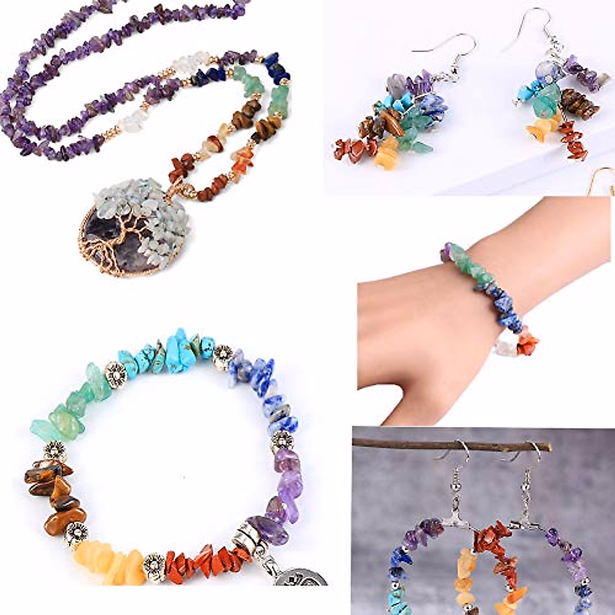 7 Chakra Natural Chip Stone Beads 3-5mm 100g About 500 Pieces Irregular Gemstones Healing Crystal Loose Rocks Bead Hole Drilled DIY for Bracelet Jewelry Making Crafting (3-5mm, 7 Chakra Color Mix)