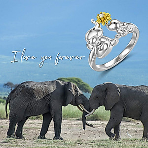 LONAGO Elephant Ring Silver Mother Elephants Stacking Ring Gift for Women (Size 6)