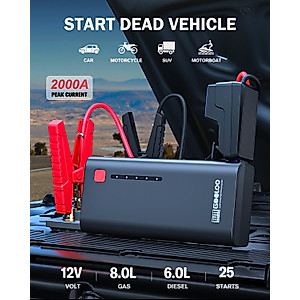GOOLOO Jump Starter Battery Pack 2000A Peak SuperSafe Car Starter (Up to 8.0L Gas or 6.0L Diesel Engine) with USB Quick Charge and LED Light,12V Lithium Jump Box Booster Portable Charger,Gray