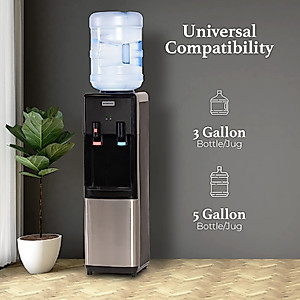 Igloo Top Loading Hot and Cold Water Dispenser - Water Cooler for 5 Gallon Bottles and 3 Gallon Bottles - Includes Child Safety Lock - Water Machine Perfect for Home, Office, & More - Black