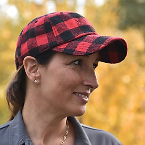 Womens Buffalo-Check Ball-Cap Red-Black-Plaid Baseball-Hat (Red/Balck Plaid, Medium)