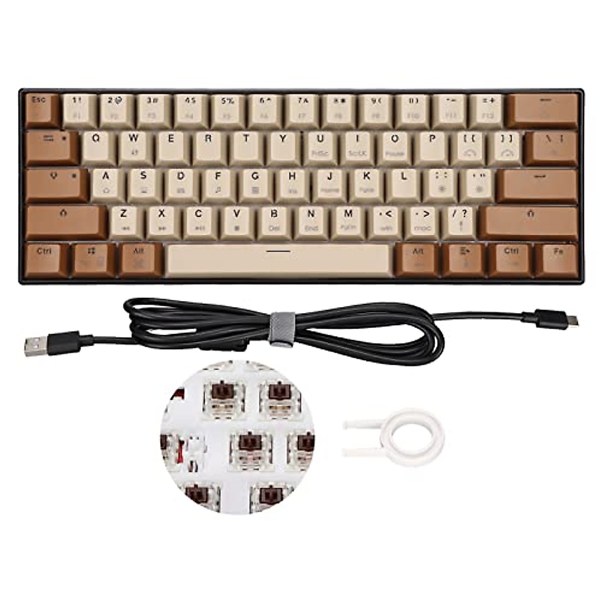 Gaming Keyboard, 61keys Mechanical Keyboard with Color Mixing Light, Multiple Luminous Modes, for Windows2000, Xp, Vista, Win 7, HarmonyOS, Win 8, Win 10, Android, iOS(Tea Shaft)