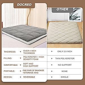 Japanese Floor Mattress, Extra Thick Fluffy Floor Futon Mattress Twin Size, Long Plush Floor Mattress for Adults, Super Soft Fuzzy Bed Mattress Portable Japanese Futon Guest Mattress RV Mattress