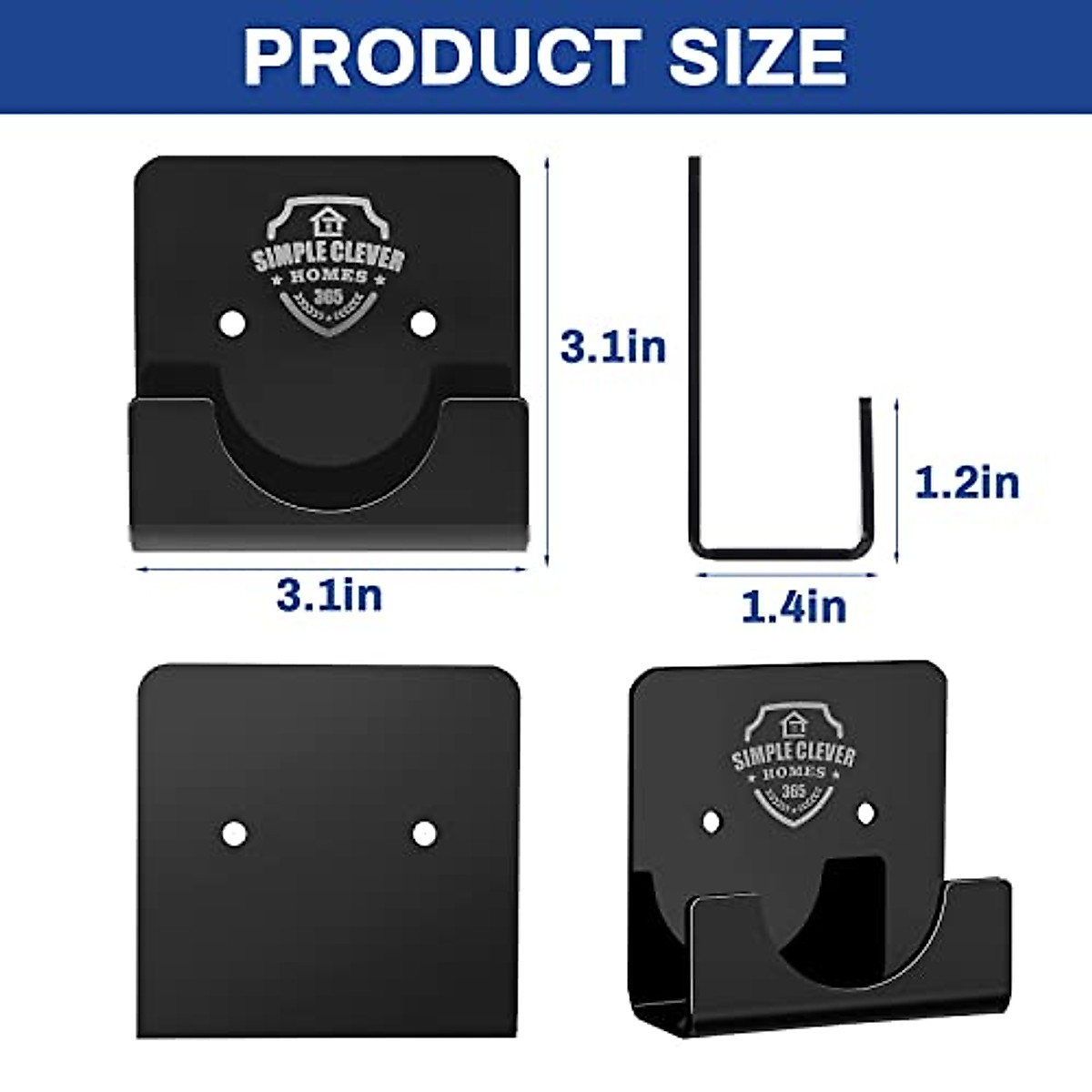 Black Acrylic Bathroom Curtain Rod Holders Adhesive Non Slip Curtain Hangers Pole Holders for Drapes No Drill Stick On Wall Mounted Bath Rod Gripper 2 Piece Square Shower Rod Brackets for Wall