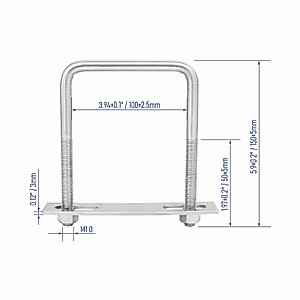 FOCMKEAS 304 Stainless Steel Square U-Bolts Stainless with M10 Nuts, Frame Plate, Accessories for Automobiles Trailer, Boat Trailer Industrial Parts (100x150mm(W*L))