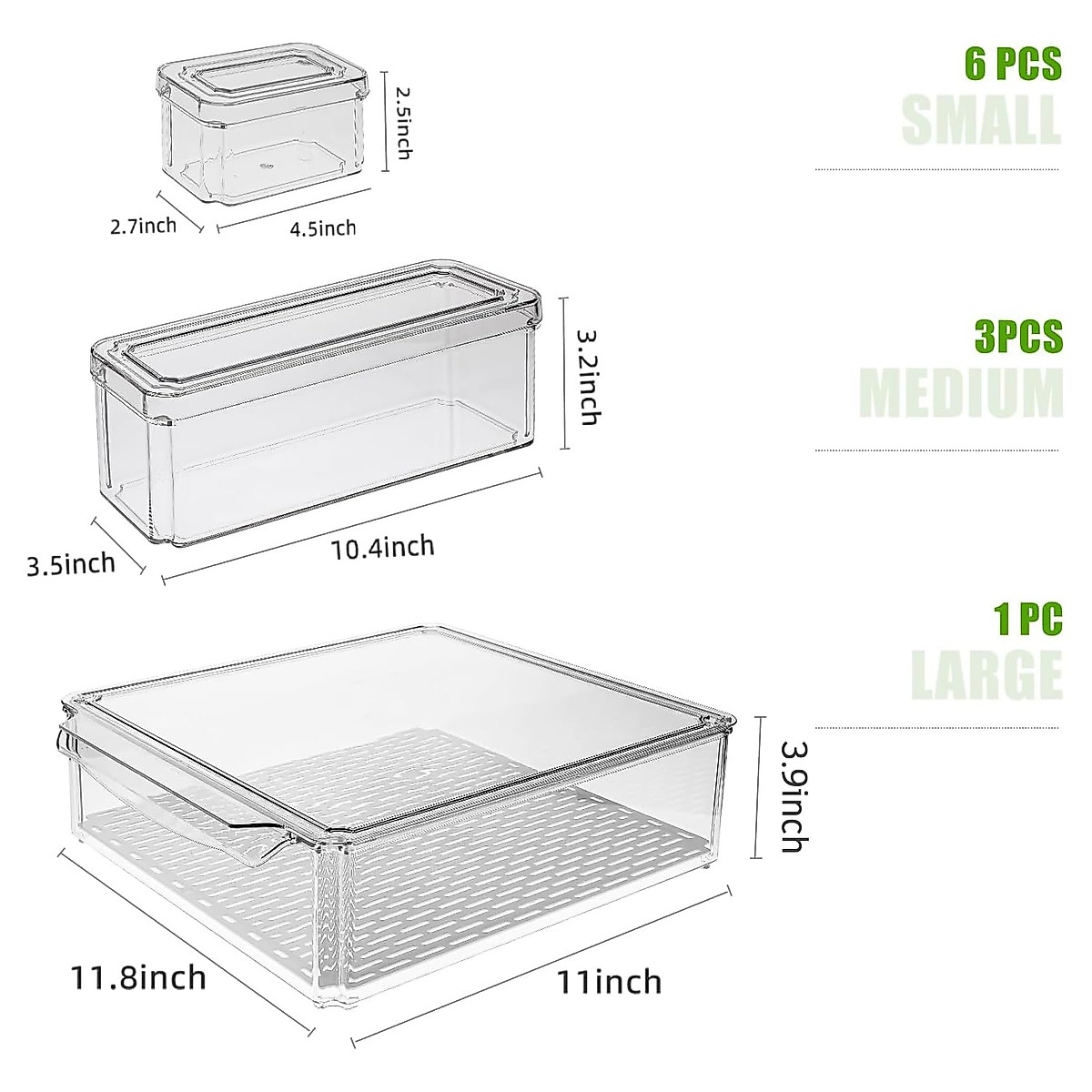 Santiccipa Refrigerator Organizers and Storage, 10 Pack Stackable Clear Drawer Storage Containers and Bins with Lids for Salad Bar, Fruits, Vegetables, Food, Produce, Kitchen and Fridge Organization