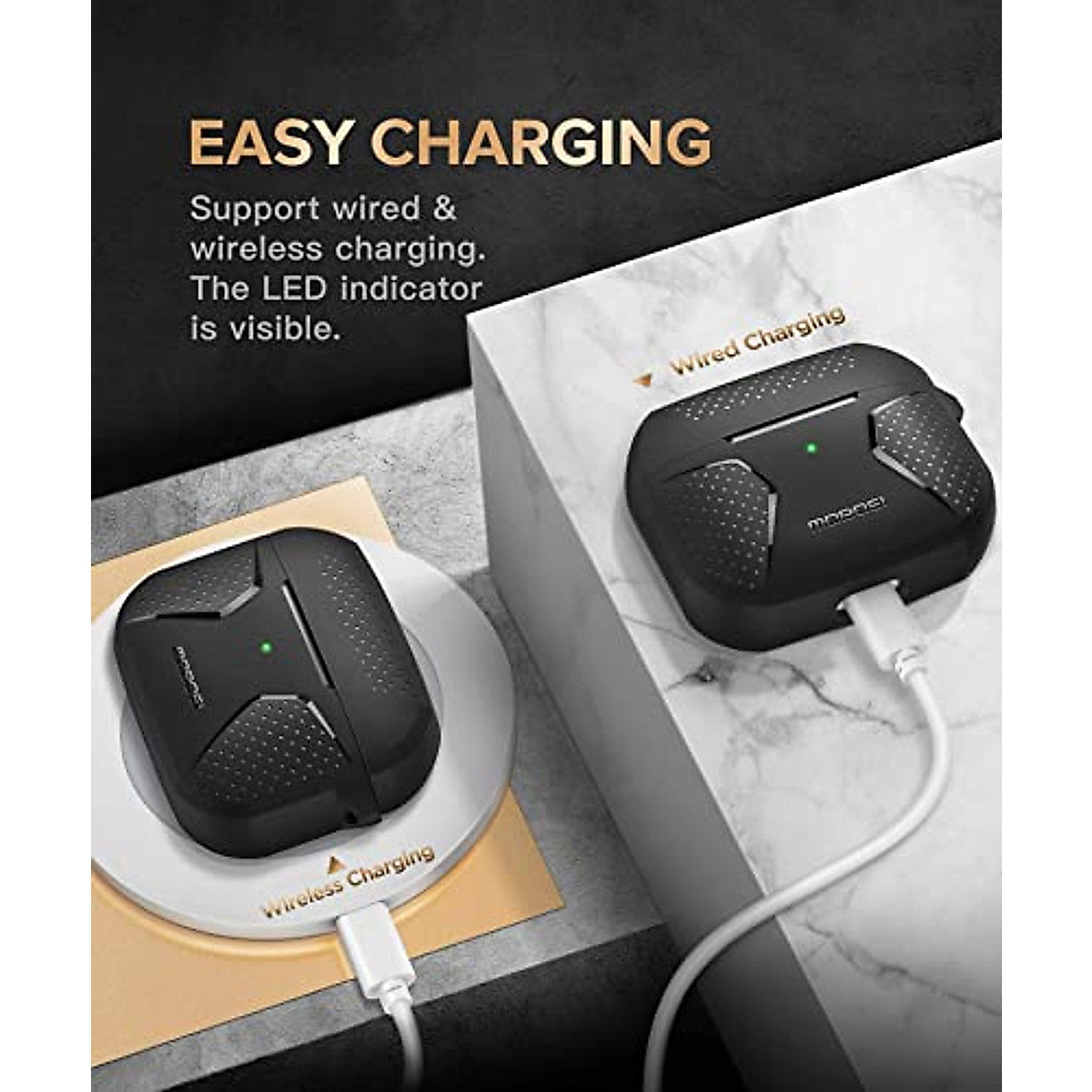 MOBOSI for AirPods 3rd Generation Case, Cool AirPods 3 Case with Keychain Silicone Shockproof Anti-Slip Protective Cover for Men Women, Rugged AirPod Case for 3 Generation (2021), Black