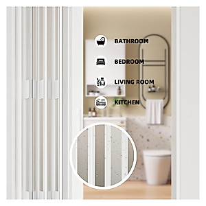 38.5" x 80" Accordion Doors 4-Lite Frosted Acrylic with PVC Panels Bifold Closet Door Hardware Kit Included, Folding Doors with 2 Handles for Closet Bathroom Doorways