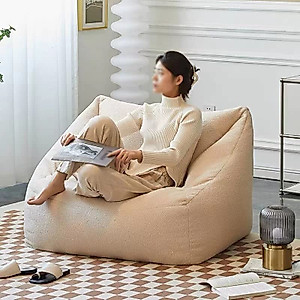 Bean Bag Chair Top Faux Cashmere Fleece Bean Bag Cover No Filler Adult Beanbag Chair Pouf Ottoman Sac Nest Floor Seat Sofa Couch Living Room Furniture (Color : Beige, Size : Empty Cover)