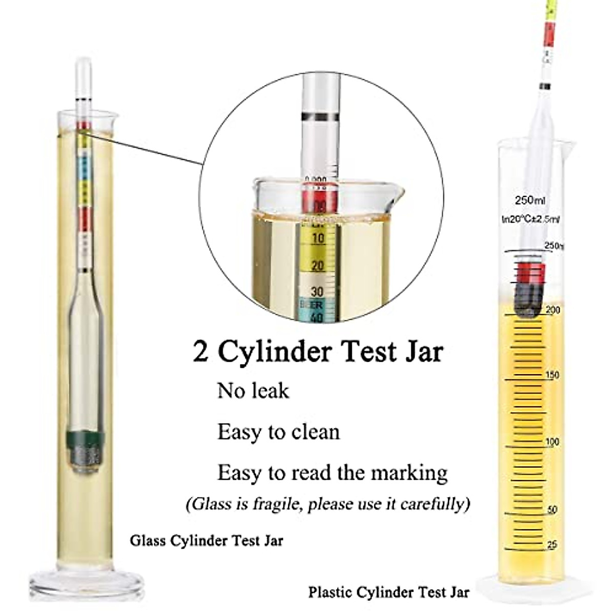 Hydrometer for Home Brew Beer,Triple Scale Hydrometer for Wine Kombucha Making Test Kit Supplies,Specific Gravity,Brix and ABV Beer Hydrometers and Test Jar(2 Sets)