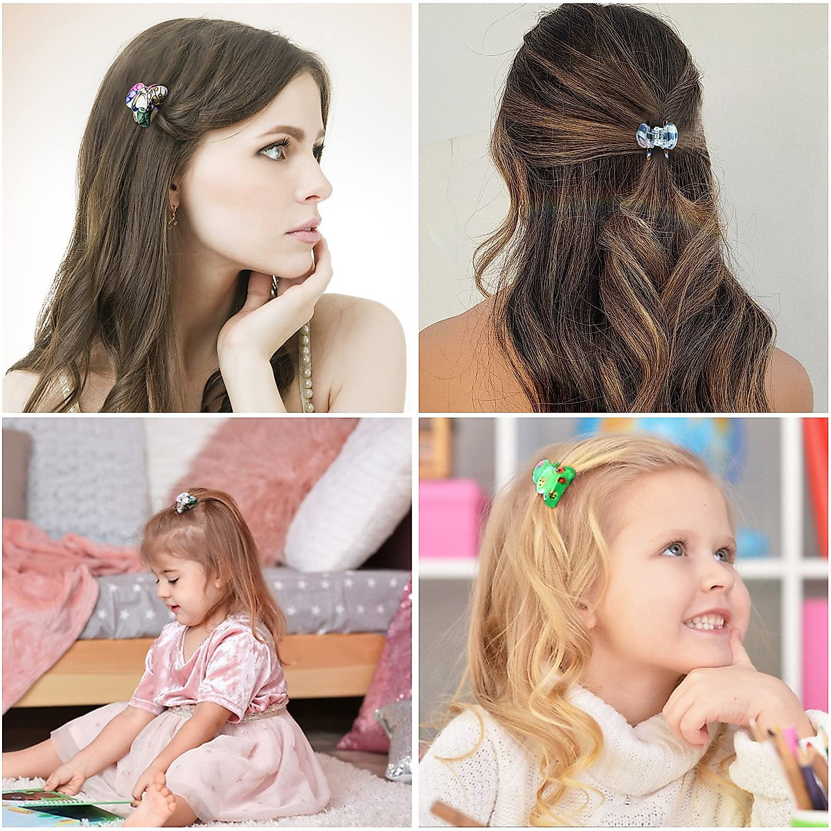 Carede Mini 1.2 inch Plastic No-Slip Grip Jaw Hair Clip,Floral Printed Small Acrylic Hair Claw Clips for Girls and Women,Pack of 12