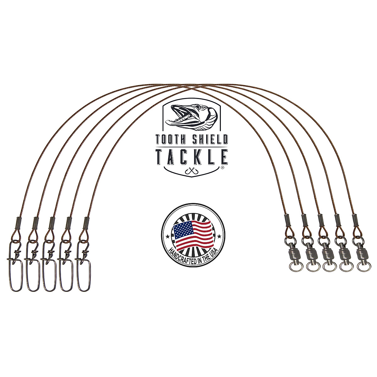 Tooth Shield Tackle 5 Pack 90 lb 10" Premium 49 Strand Wire Musky Leaders Muskie Pike Leader Ball Bearing Swivel Stay-Lok Snap