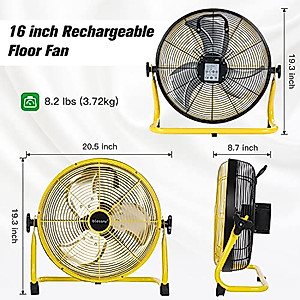 blessny 16'' Portable Rechargeable Floor Fan, 20000mAh Cordless Battery Operated Fan for Outdoor Camping BBQ Fishing, 2500CFM High Air-flow 40dB low Noise, 4-30 Hours Long Running Time