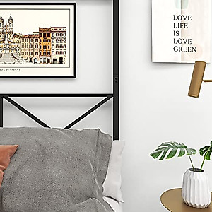 HomJoones Queen Size Metal Canopy Platform Bed with Headboard,Metal 4 Poster Canopy Metal Bed with Sturdy Bed Frame (Queen)