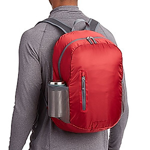Amazon Basics Lightweight Packable Hiking Travel Day Pack Backpack - 17.5 x 17.5 x 11.5 Inches, 25 Liter, Red
